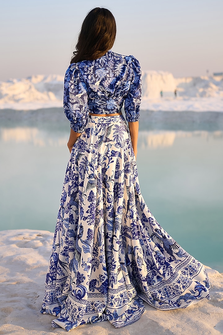 White Tencel Satin Printed Skirt Set Design by Dash and Dot at Pernia's ...