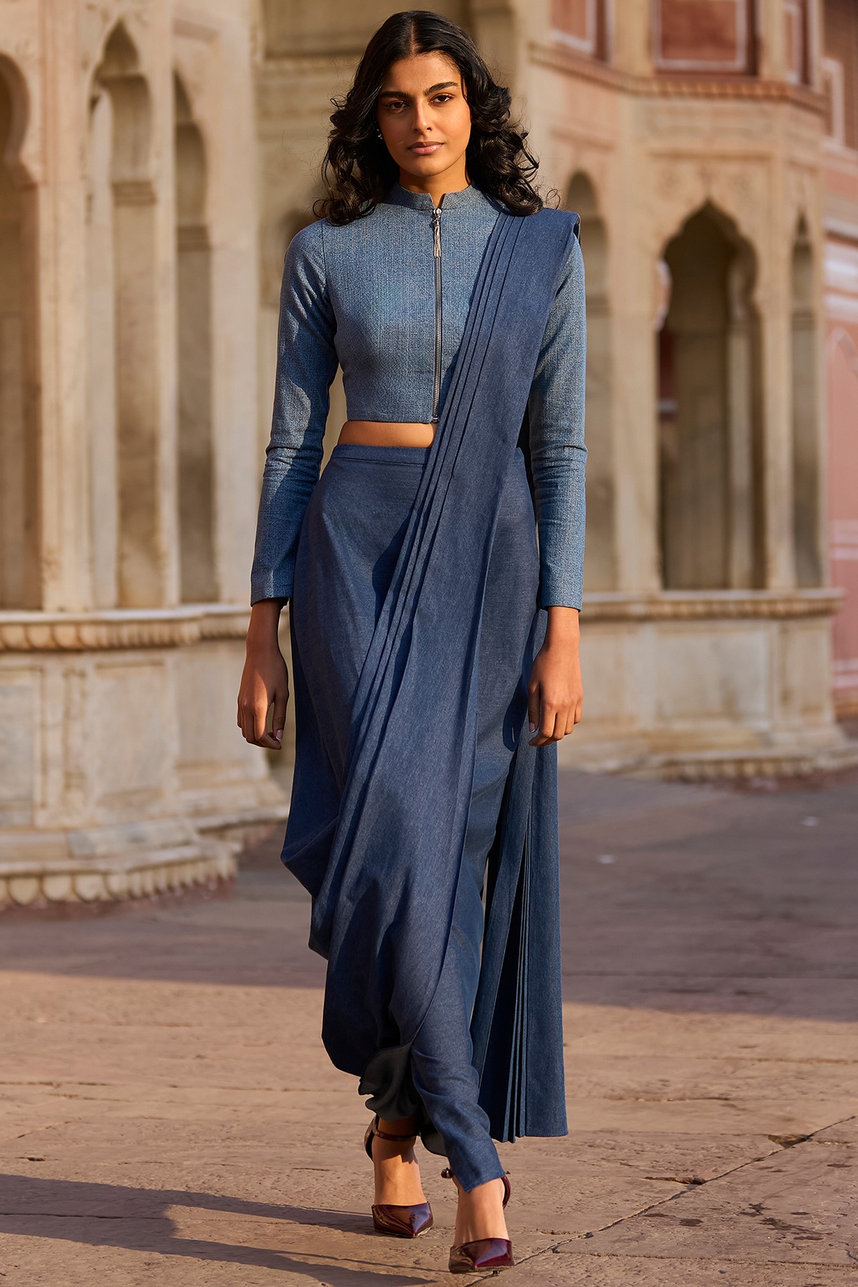 Indigo Denim Draped Maxi Skirt by Dash and Dot at Pernia's Pop Up Shop 2025