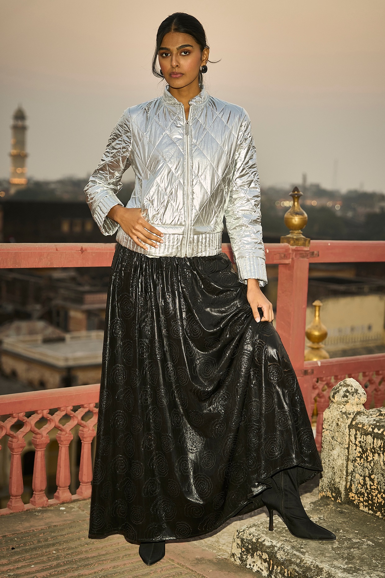Black Polyester Flared Maxi Skirt by Dash and Dot at Pernia's Pop Up ...