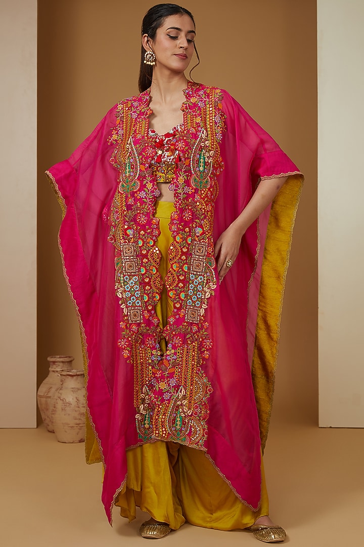 Magenta Organza Mirror Work Cape Set by Debyani at Pernia's Pop Up Shop ...