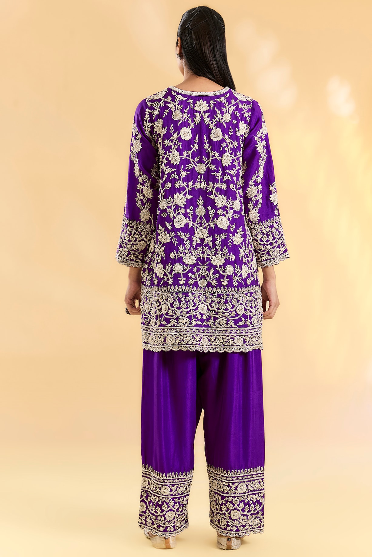 Purple Organza Hand & Machine Embroidered Kurta Set by Devika Bhayana ...