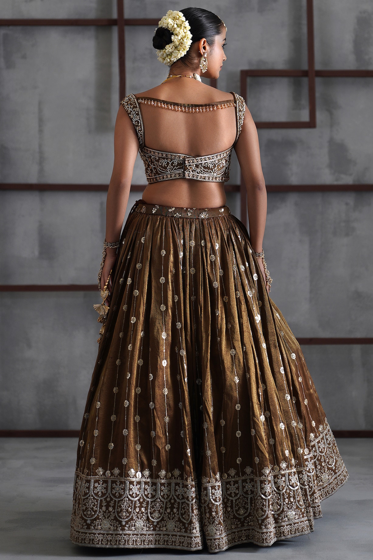 Brown & Gold Cosmo Cutdana Embroidered Wedding Lehenga Set by Deepika Chadha at Pernia's Pop Up ...