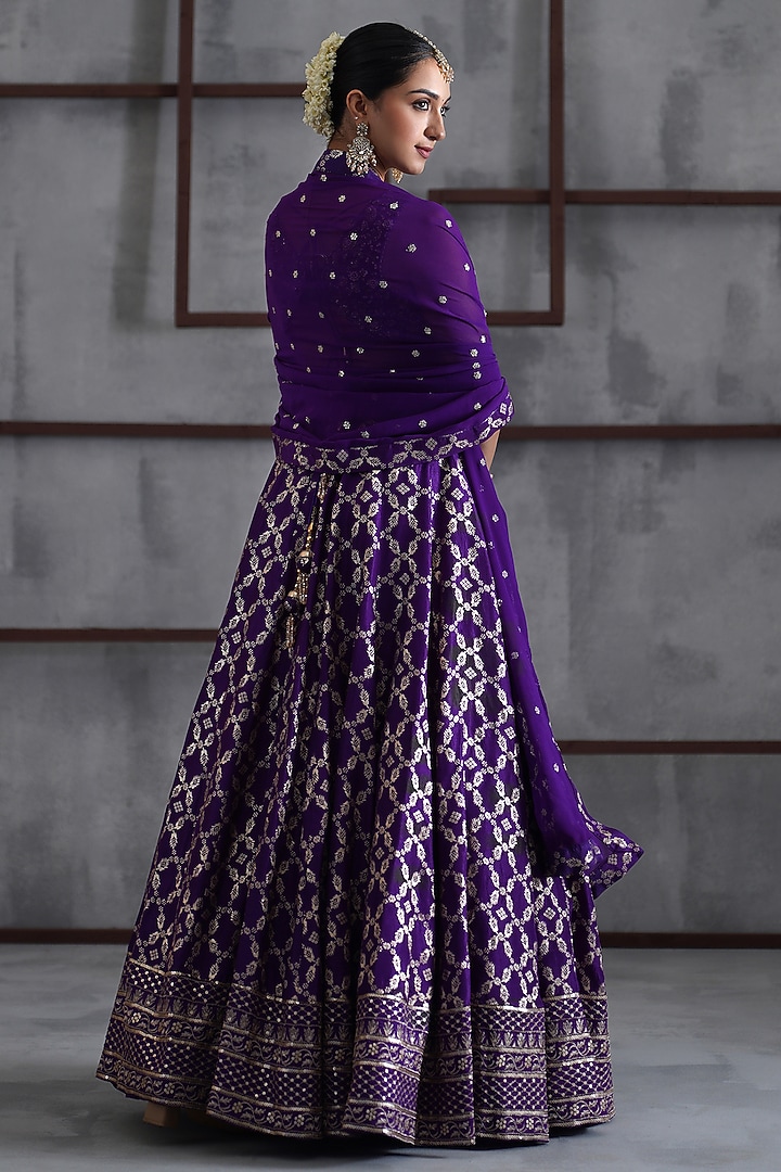 Purple & Gold Banarasi Brocade Wedding Lehenga Set by Deepika Chadha at Pernia's Pop Up Shop 2025