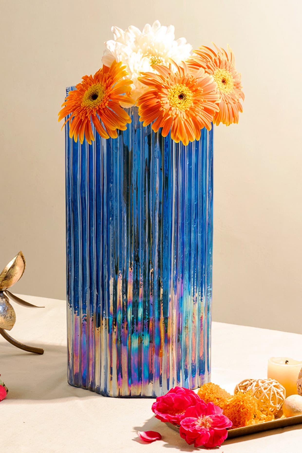 Blue Fluted Glass Vase by The 7 Dekor at Pernia's Pop Up Shop 2025