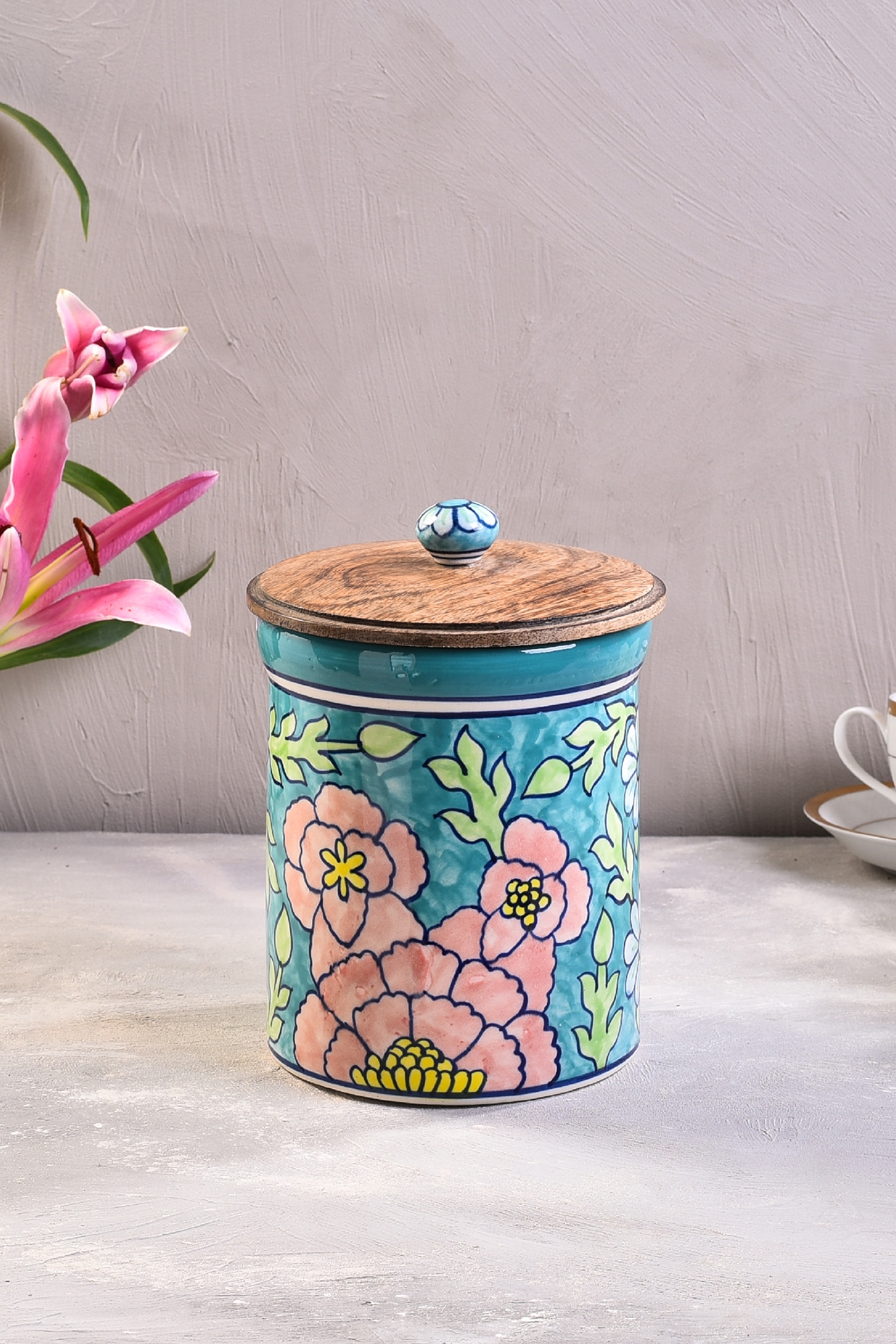 Turquoise Hand-Painted Ceramic Jar (Set of 2) by The 7 Dekor at Pernia ...