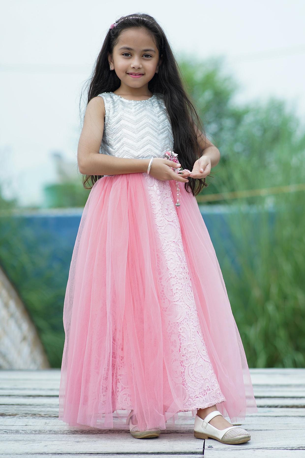 Pink Lace & Net Floral Gown For Girls by Devils N Angels at Pernia's ...