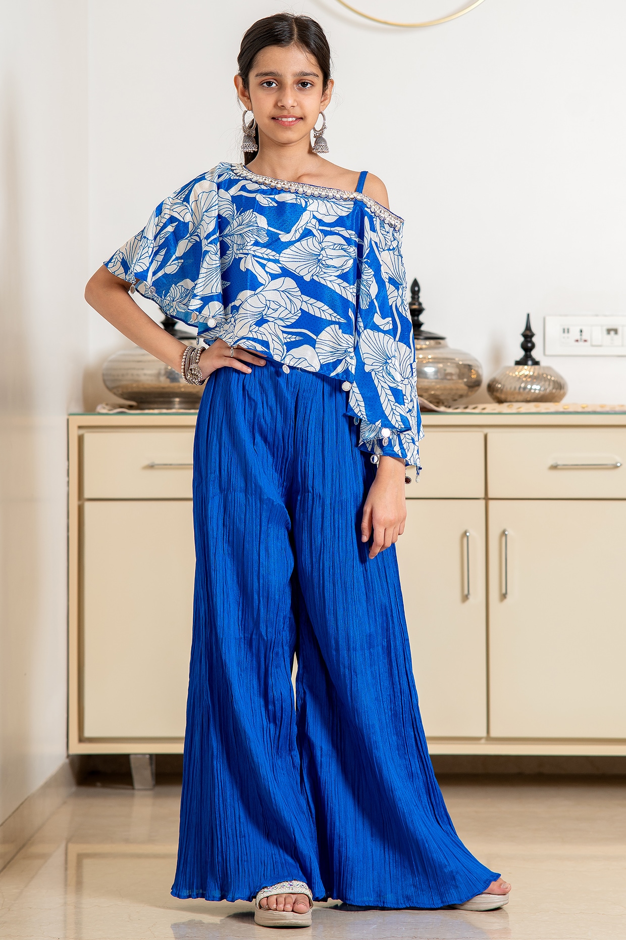 Blue Cotton Blend Palazzo Set For Girls by Devils N Angels at Pernia's ...