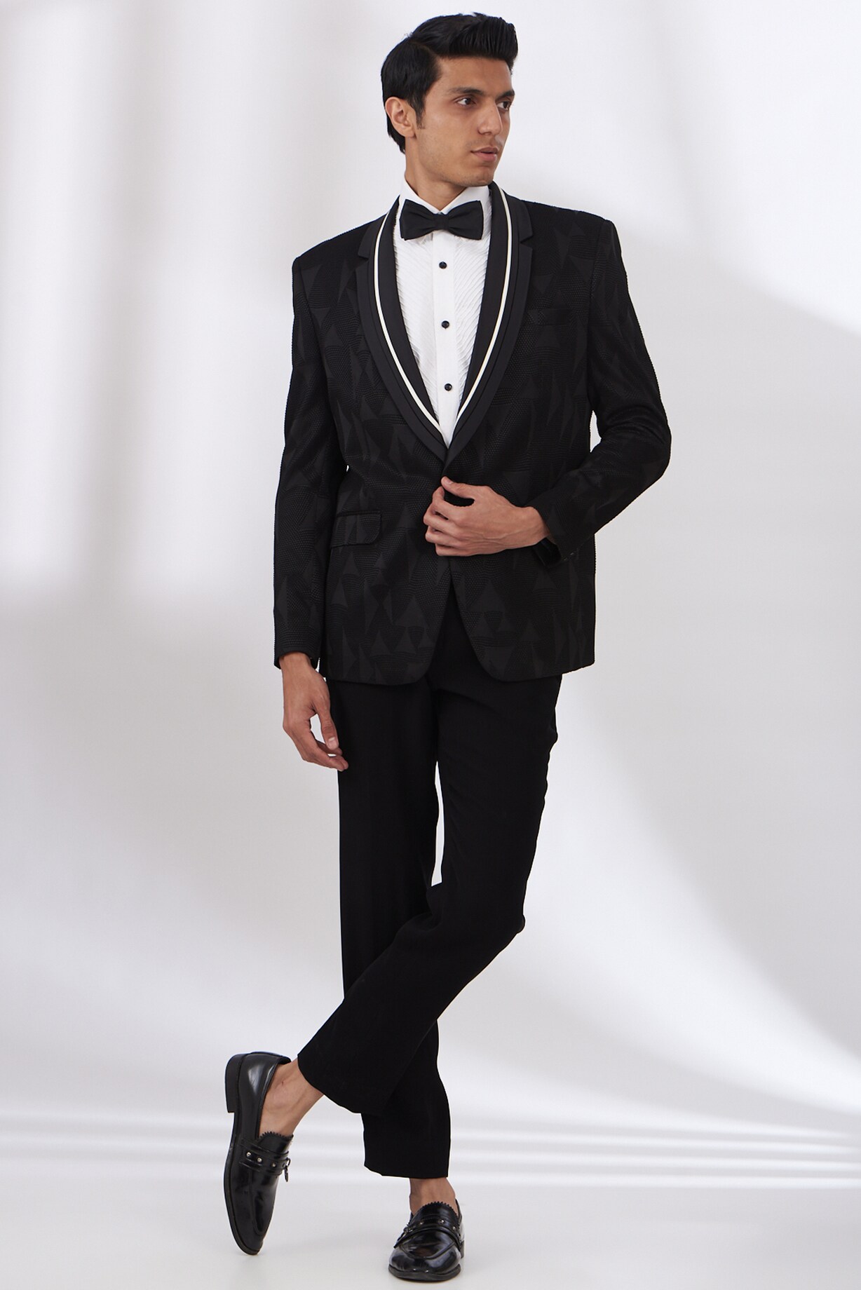 Buy Dev Kumar Black Terry Rayon Embroidered Tuxedo Set at Pernia'sPopUpShopMen 2025