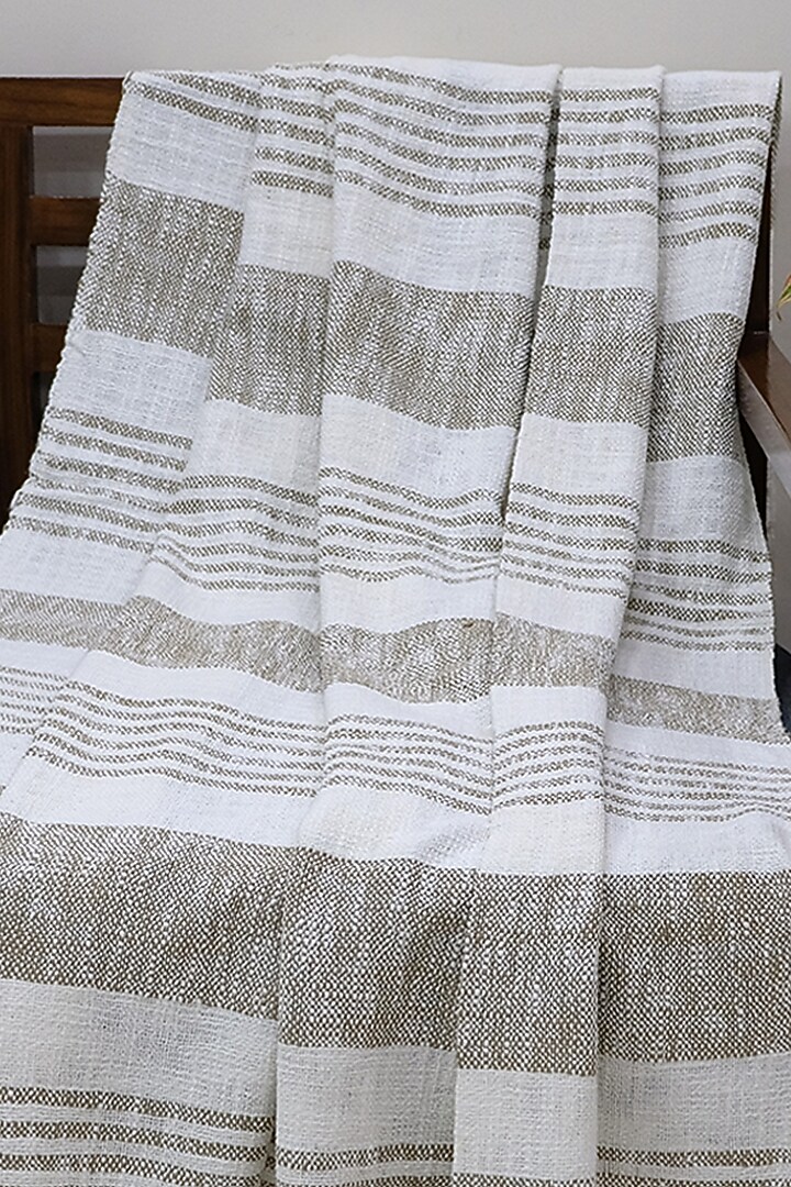 Cream & Light Brown Cotton Handwoven Throw by Design Gaatha at Pernia's ...