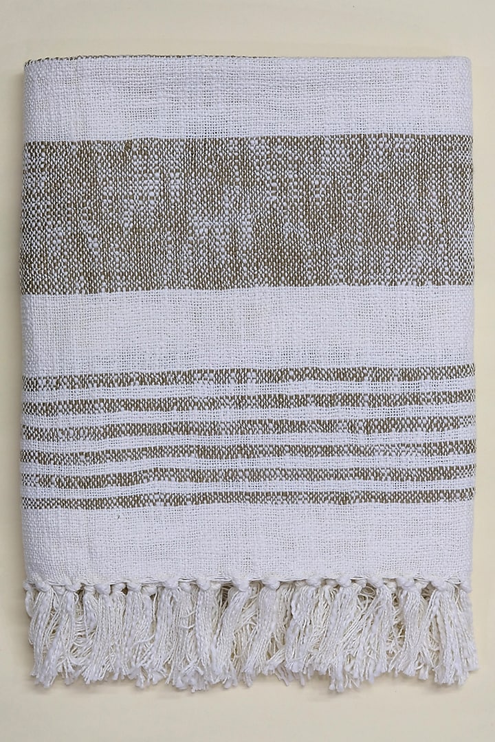 Cream & Light Brown Cotton Handwoven Throw by Design Gaatha at Pernia's ...