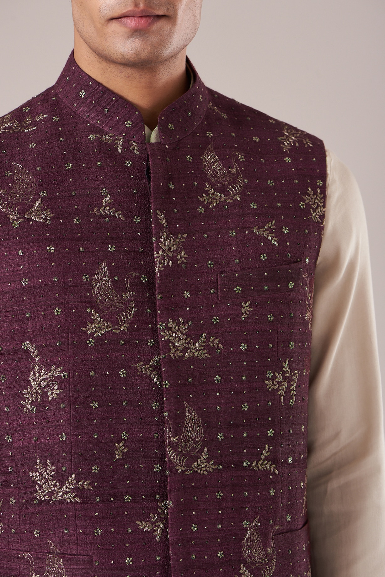 Old Mauve Silk Embroidered Jawahar Jacket by Dhruv Vaish at Pernia's ...
