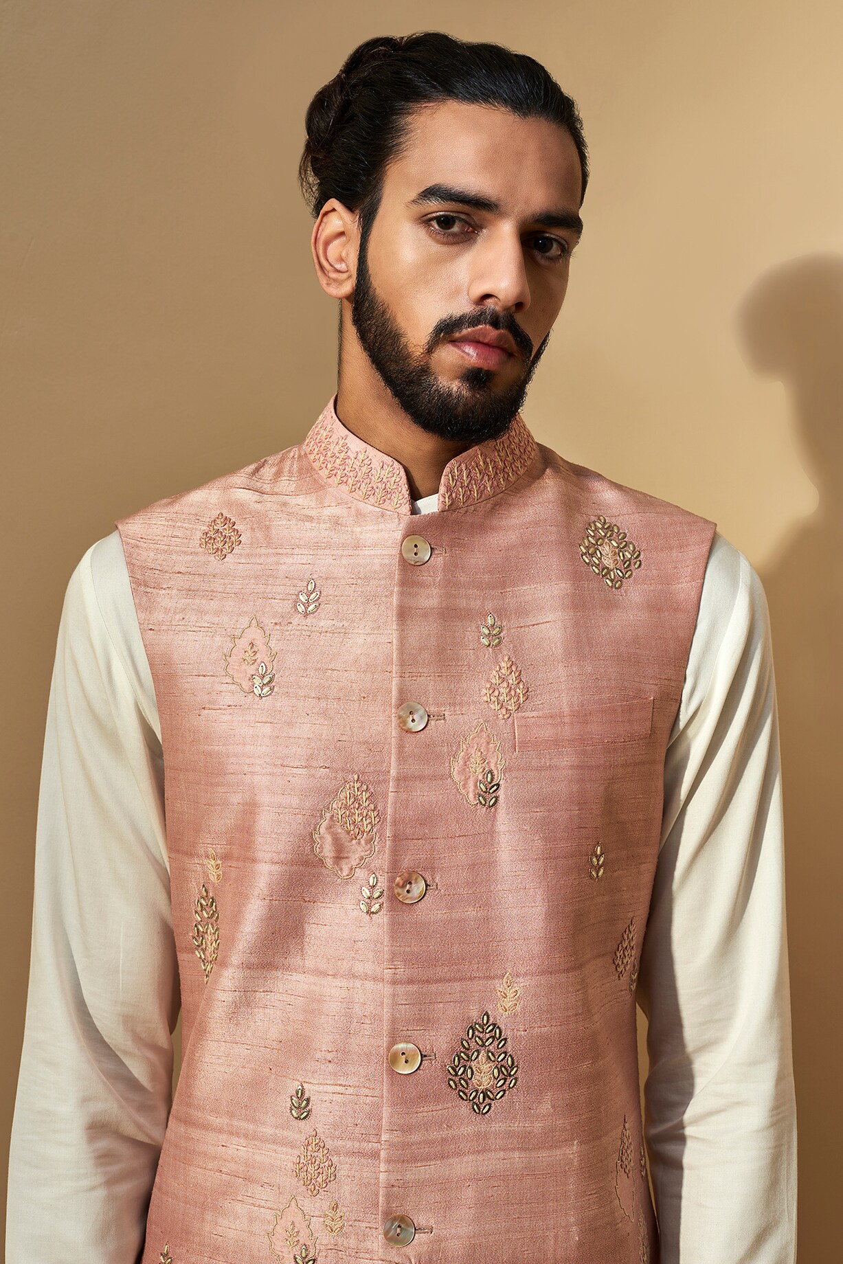 Sand Rose Pink Embroidered Indowestern Set Design by Dhruv Vaish at ...