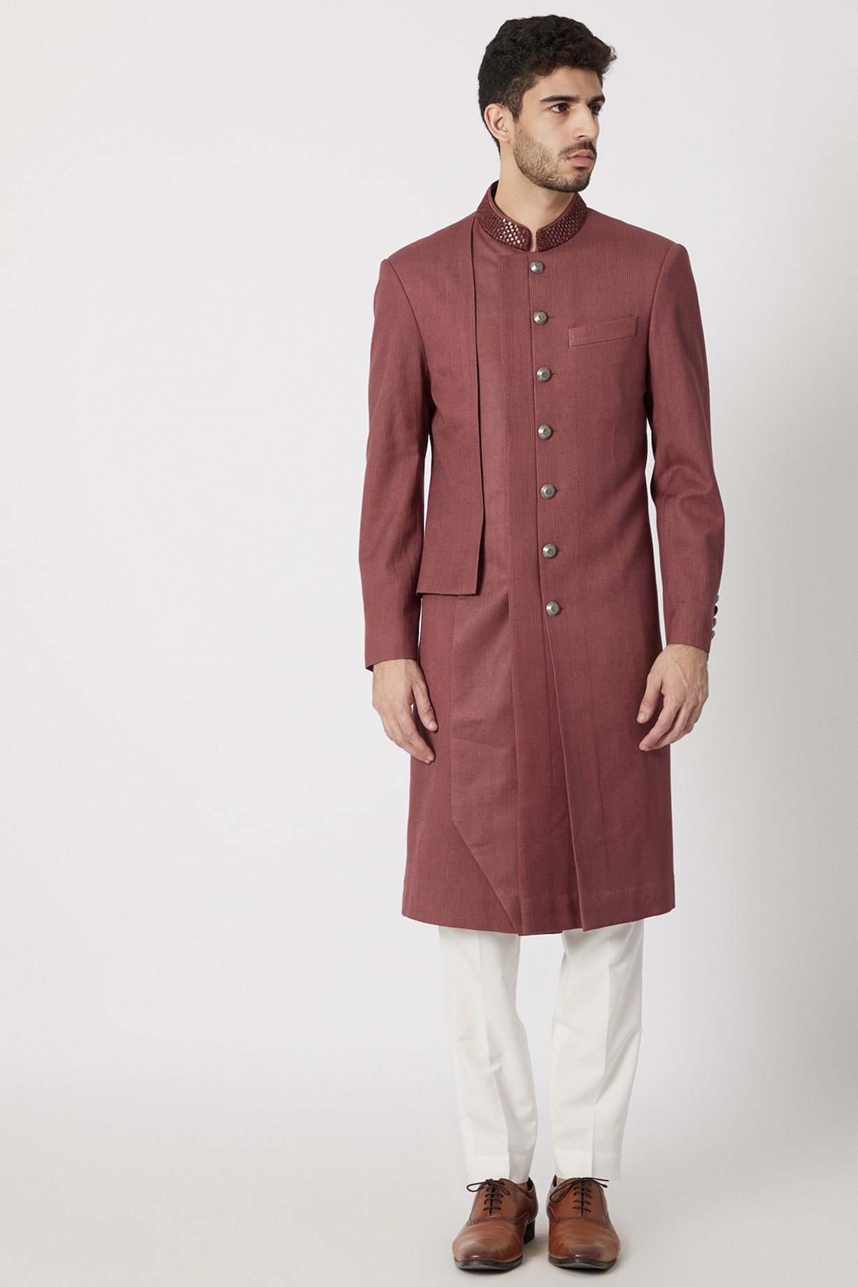 Brown Multi Paneled Silk Wedding Sherwani by Dhruv Vaish at Pernia's ...