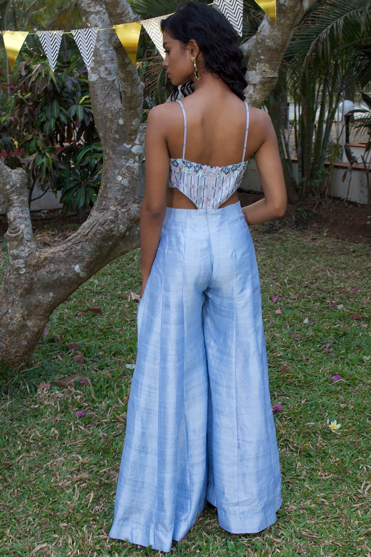 Powder Blue Hand Embroidered Silk Jumpsuit by Dhwaja at Pernia's Pop Up ...