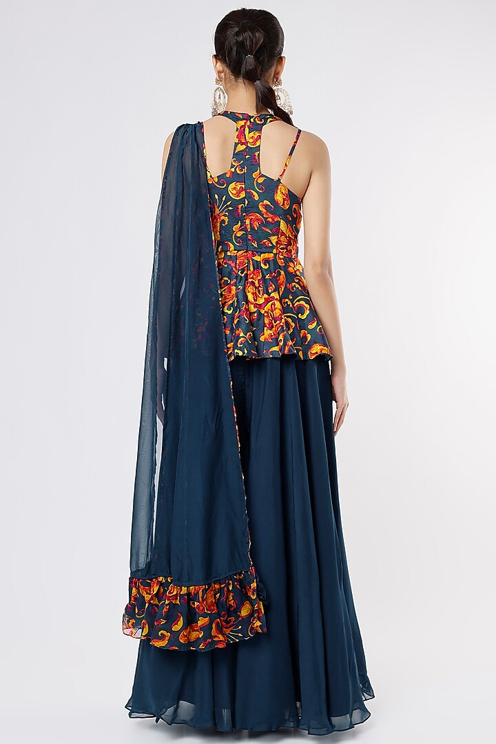 Dark Blue Organza Sharara Set by Dhwaja at Pernia's Pop Up Shop 2025