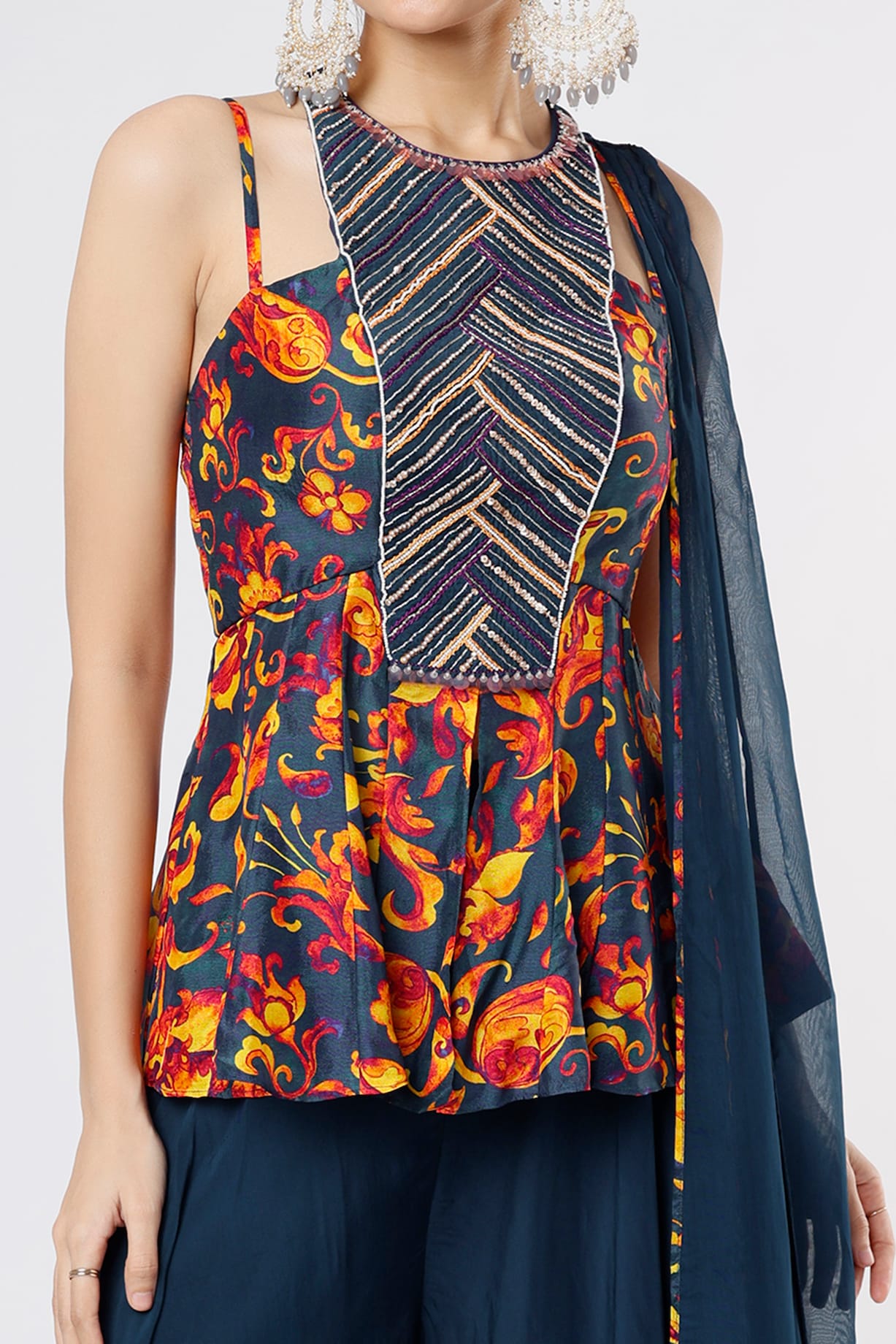 Dark Blue Organza Sharara Set by Dhwaja at Pernia's Pop Up Shop 2025