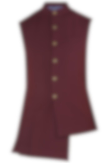 Burnt ruby asymmetrical nehru jacket available only at Pernia's Pop Up ...