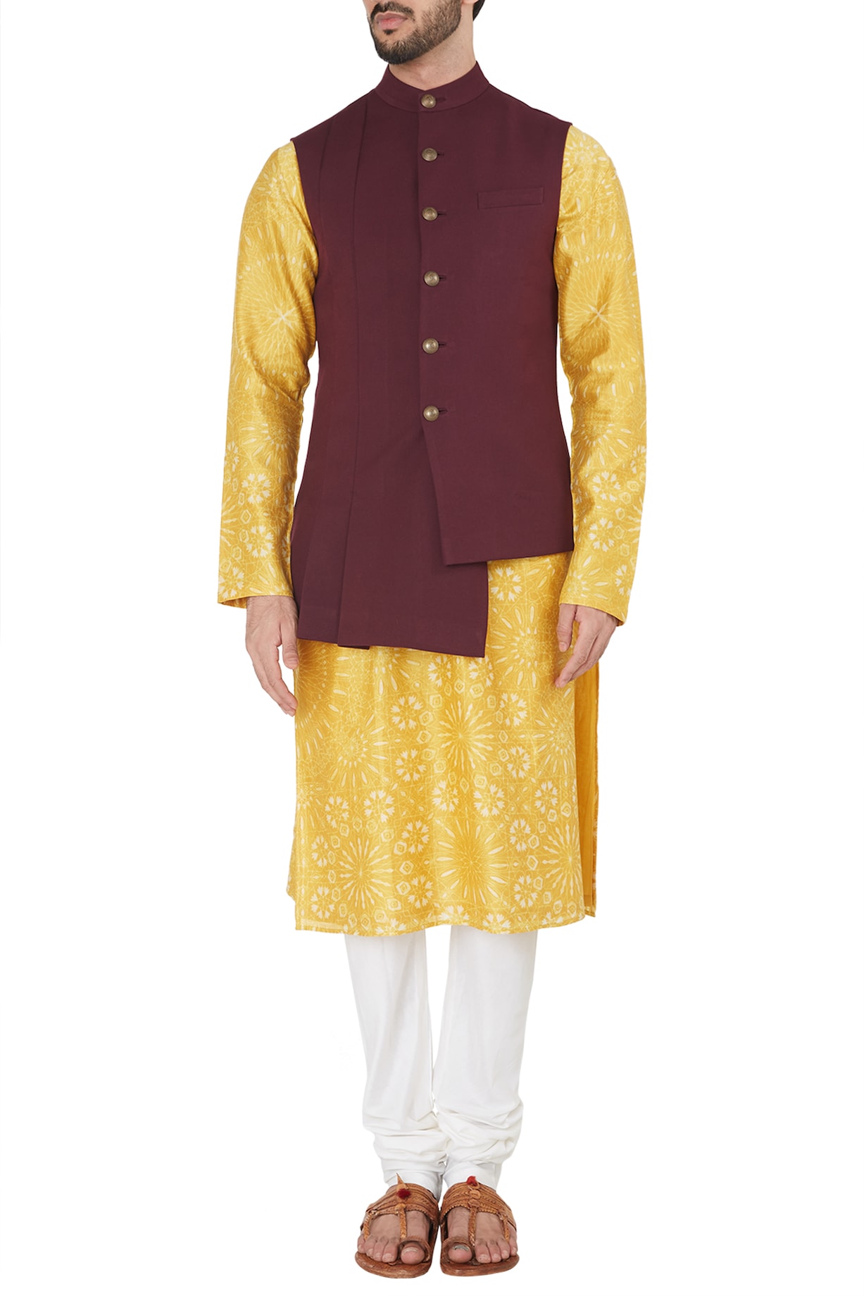 Burnt ruby asymmetrical nehru jacket available only at Pernia's Pop Up ...