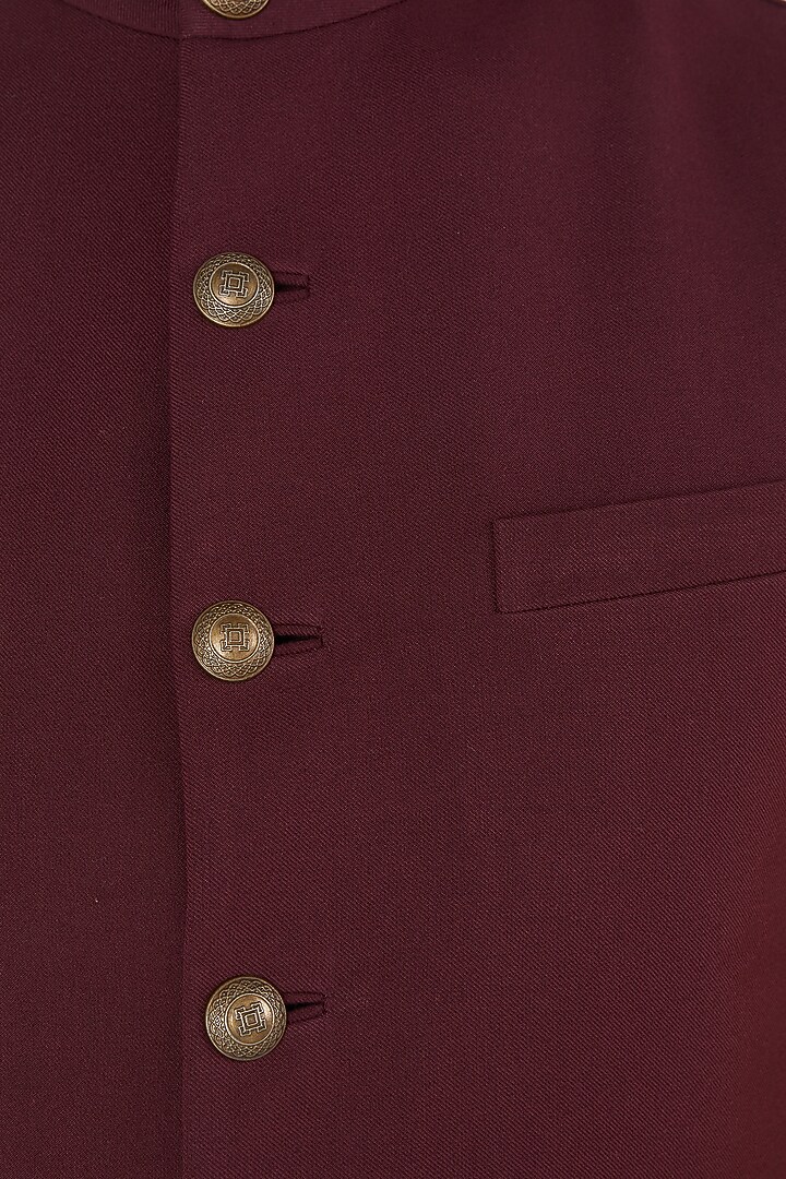 Burnt ruby asymmetrical nehru jacket available only at Pernia's Pop Up ...