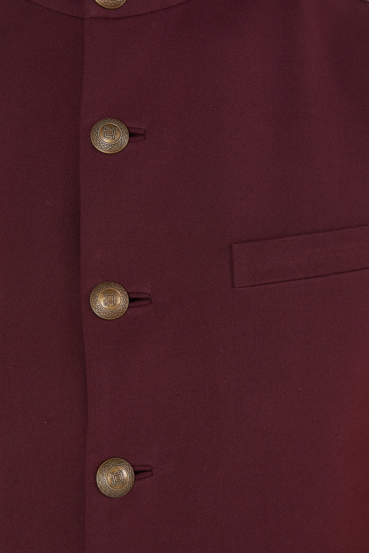 Burnt ruby asymmetrical nehru jacket available only at Pernia's Pop Up ...