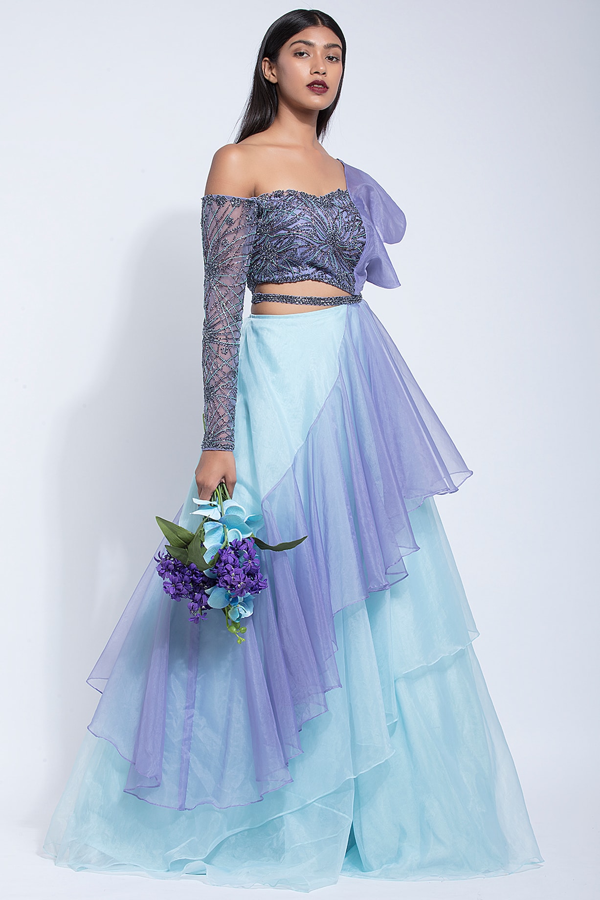 Powder Blue & Lavender Embroidered Gown by Dhwaja at Pernia's Pop Up ...