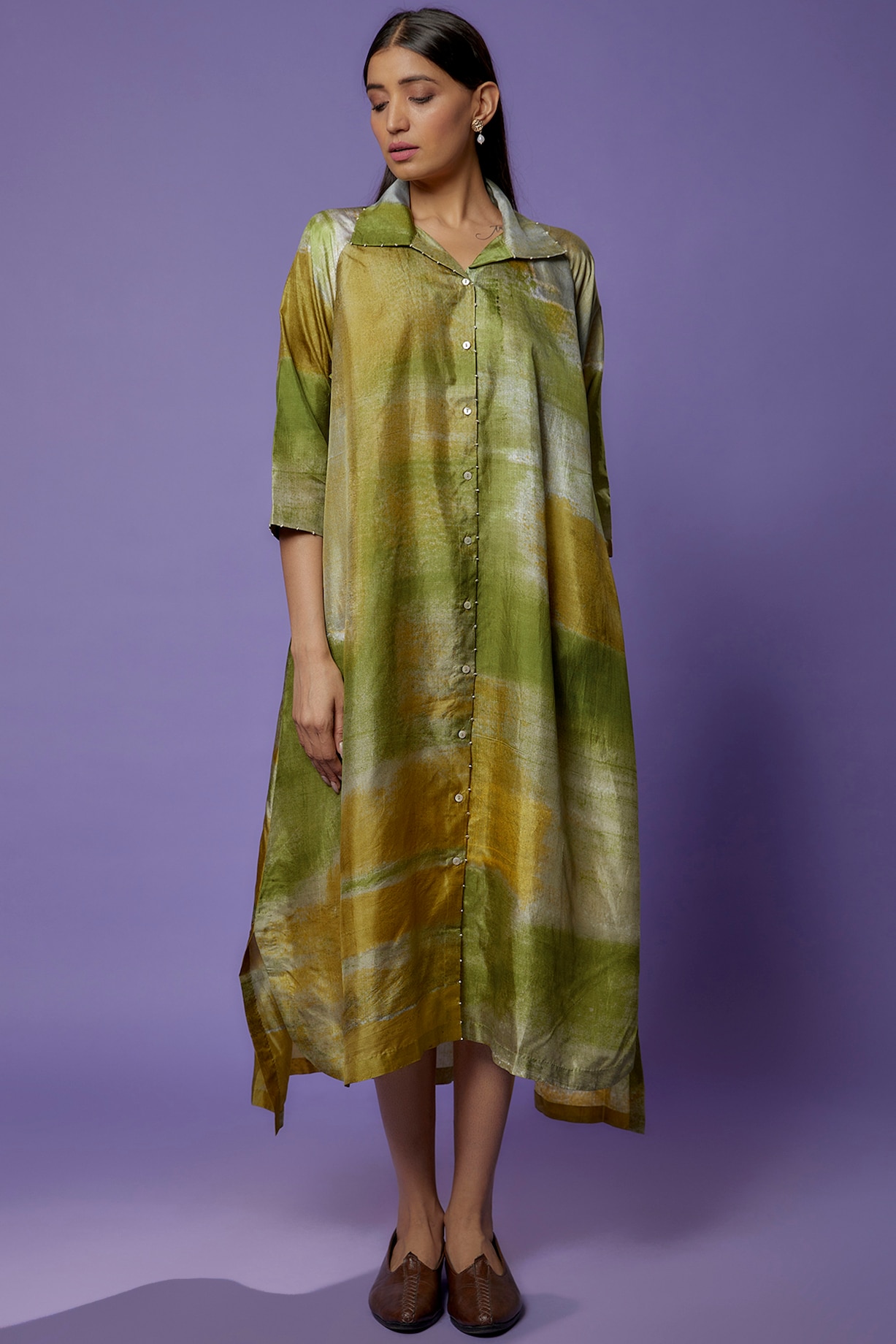 Lime Green Mulberry Silk Printed Tunic by Divyam Mehta at Pernia's Pop Up Shop 2025