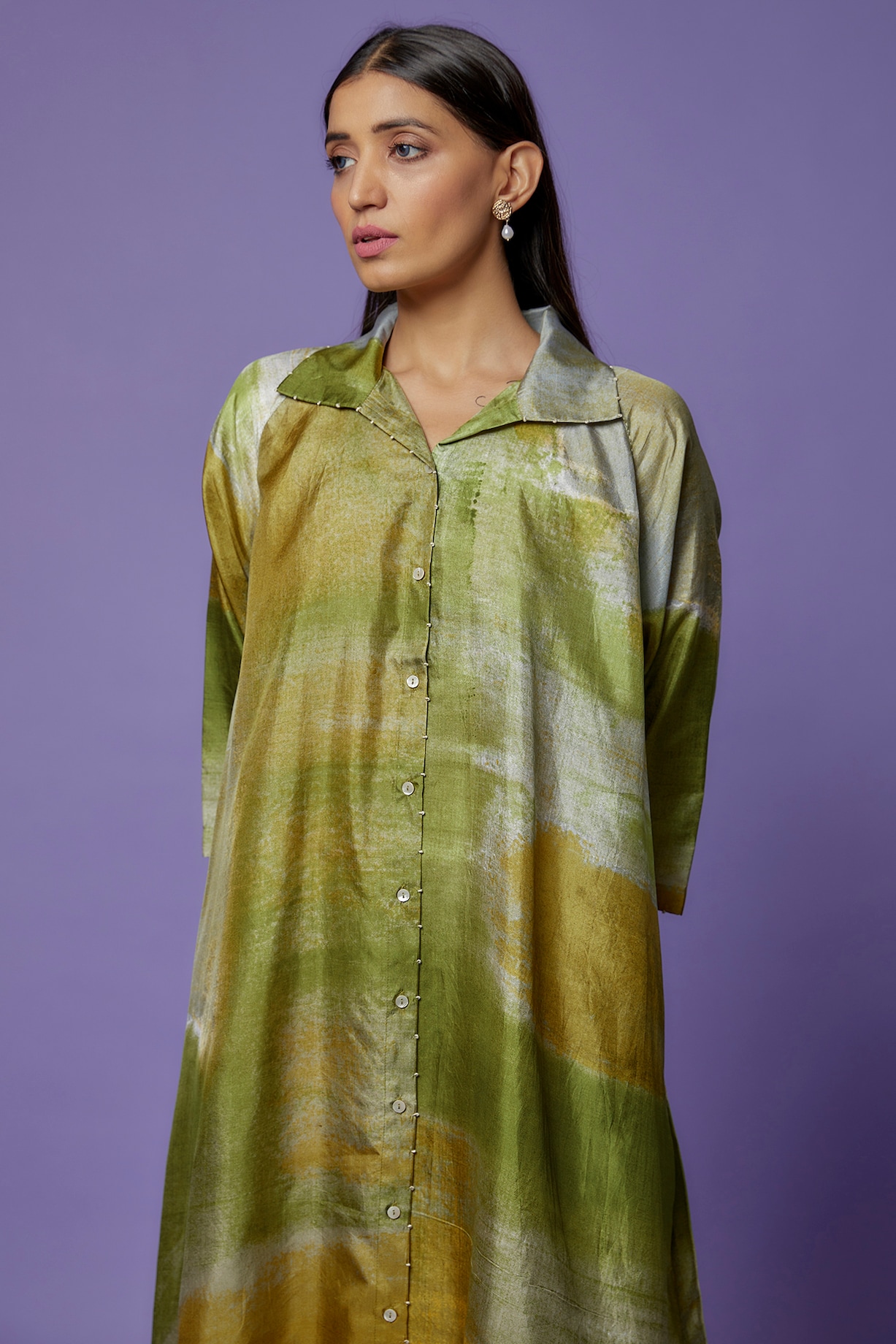 Lime Green Mulberry Silk Printed Tunic by Divyam Mehta at Pernia's Pop Up Shop 2025