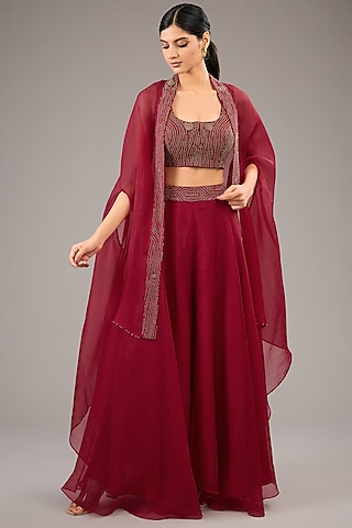 Red Silk Organza Sharara Set by Divyam Mehta at Pernia's Pop Up Shop 2026