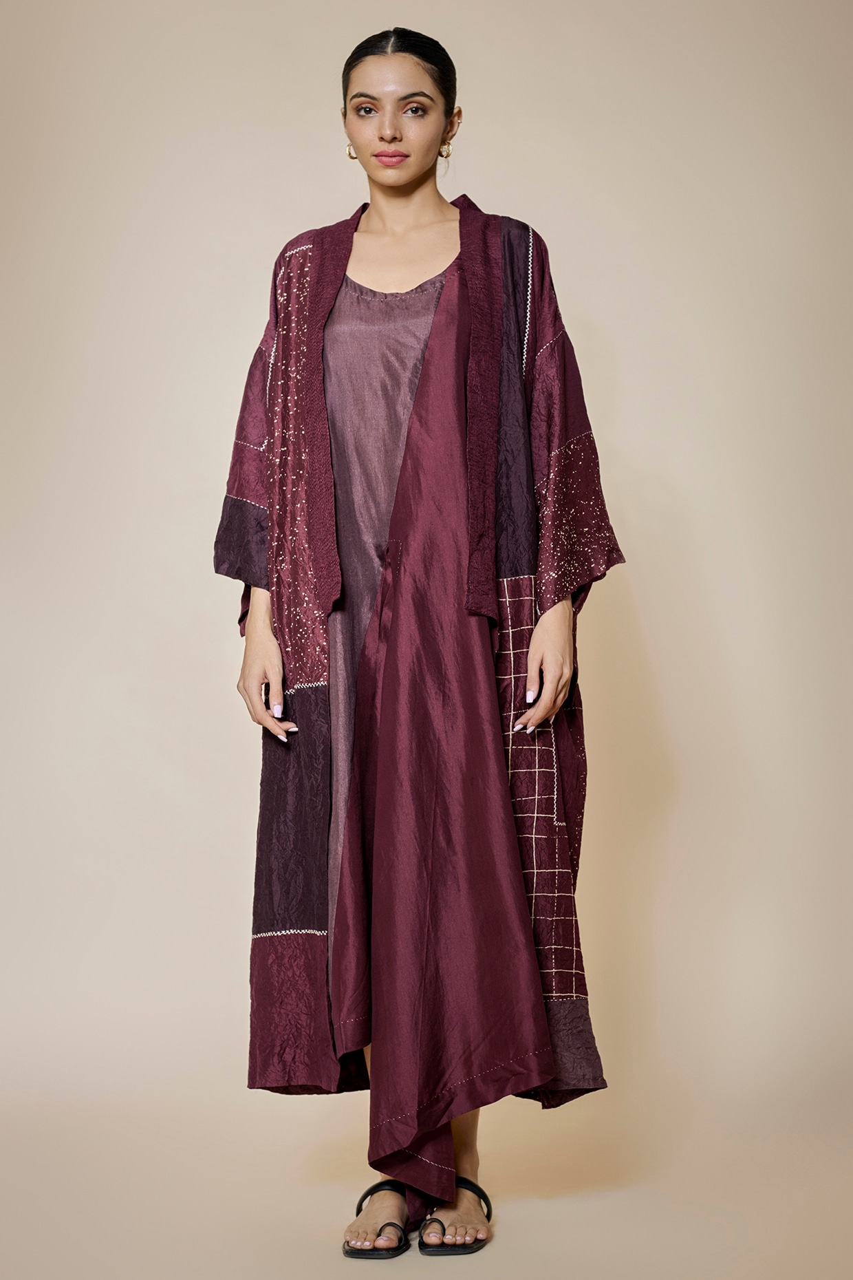 Claret Mulberry Silk Jacket Dress by Divyam Mehta at Pernia's Pop Up ...