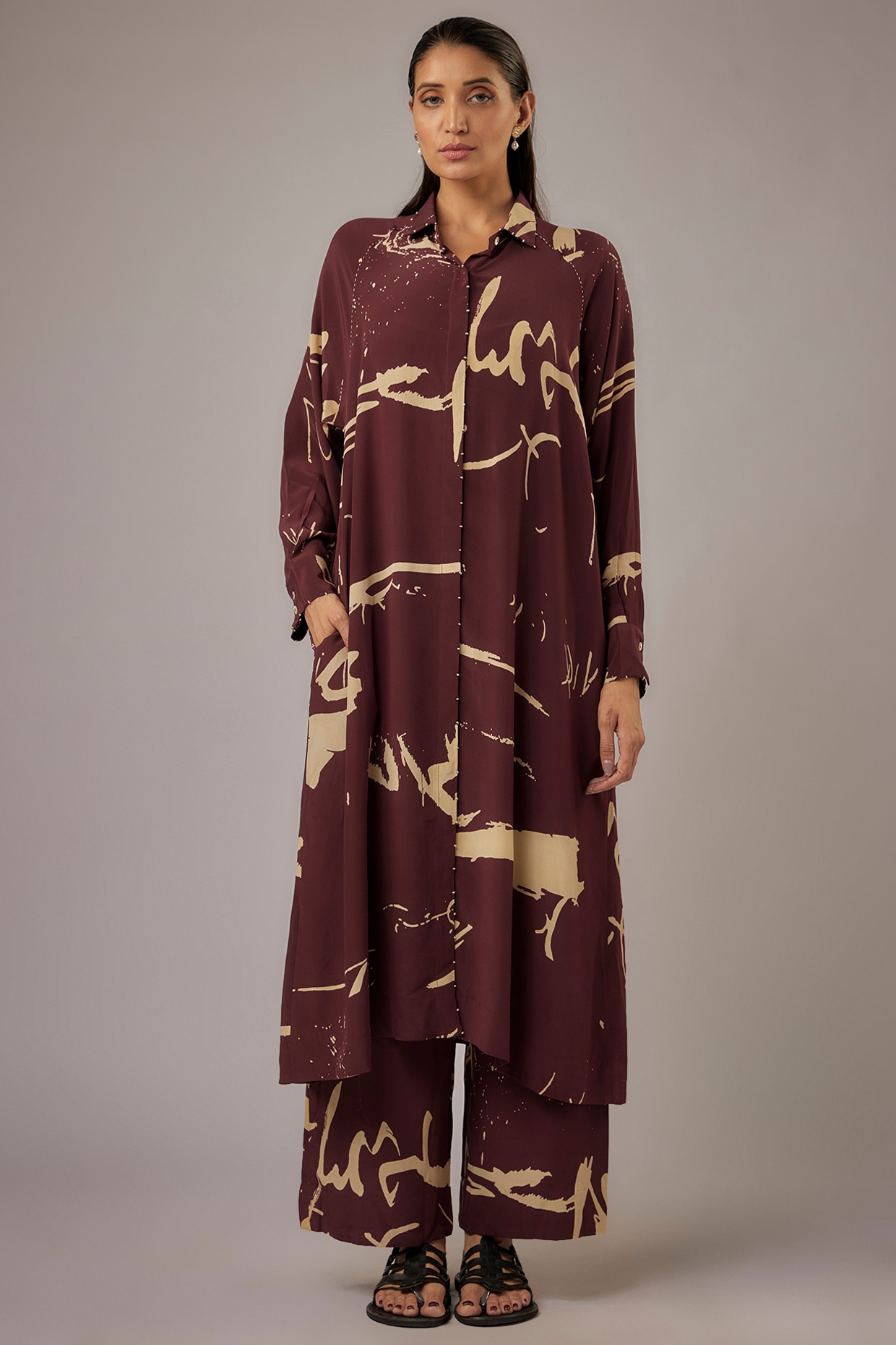 Claret Silk Crepe Printed Co-ord Set by Divyam Mehta at Pernia's Pop Up ...