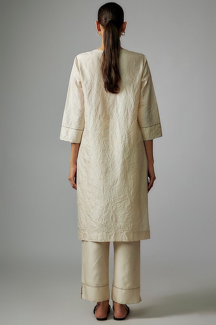 Badami Mulberry Silk Handmade Kantha Kurta Set by Divyam Mehta at ...