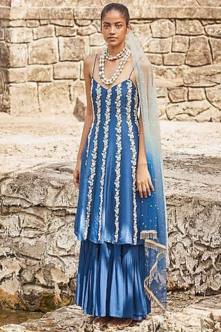 Light Blue Embroidered Sharara Set Design by Tamanna Punjabi Kapoor at ...