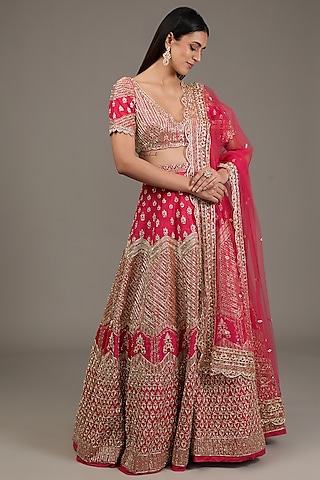 Red Raw Silk Hand Embellished Bridal Lehenga Set by Disha Patil at ...