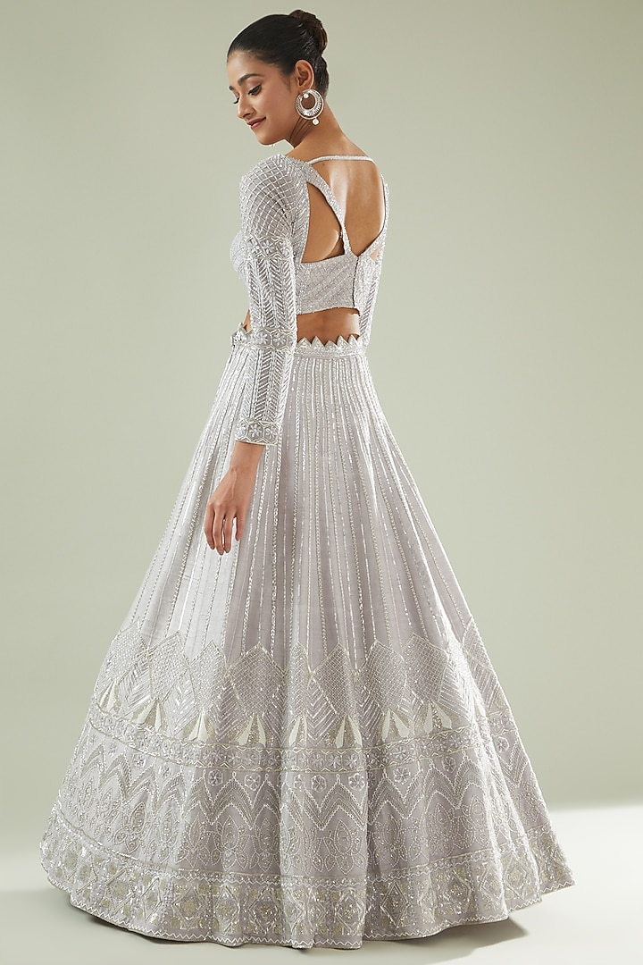 Grey Raw Silk Embellished Lehenga Set Design by Disha Patil at Pernia's ...