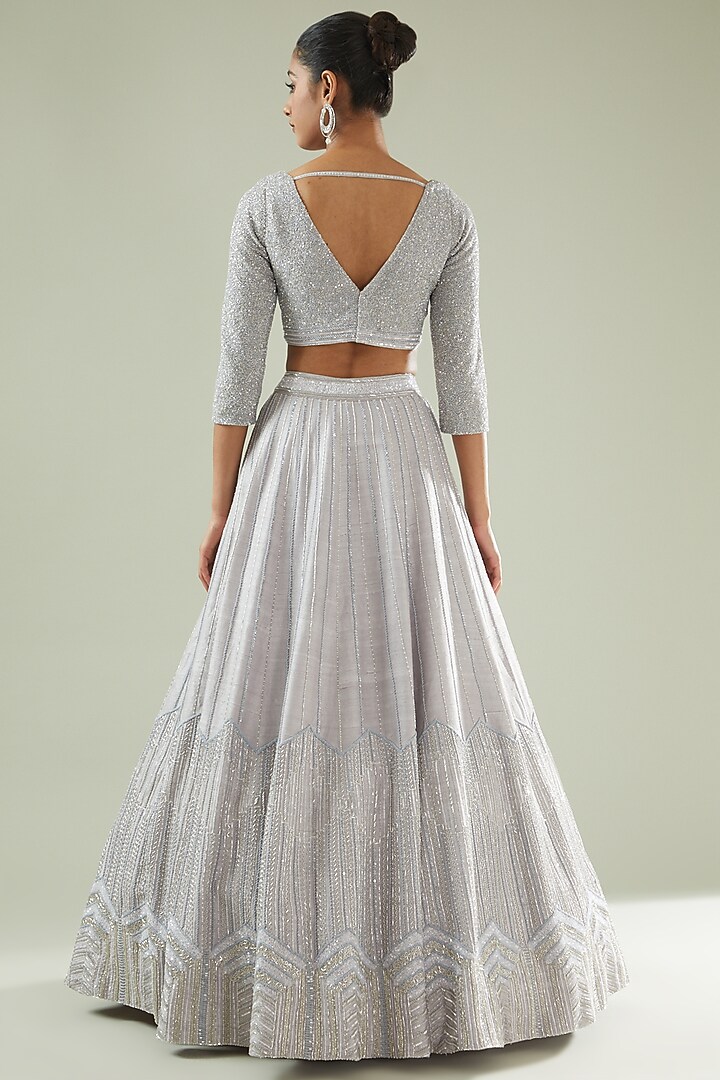 Grey Raw Silk Embellished Bridal Lehenga Set by Disha Patil at Pernia's ...