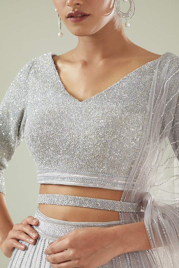 Grey Raw Silk Embellished Bridal Lehenga Set by Disha Patil at Pernia's ...