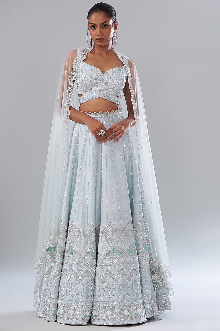Blue Raw Silk Hand Embellished Bridal Lehenga Set by Disha Patil at ...