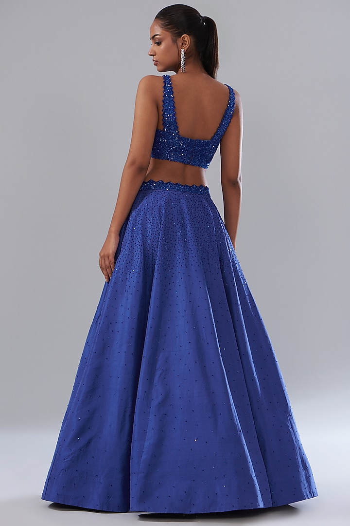 Blue Dupion Hand Embellished Wedding Lehenga Set by Disha Patil at ...