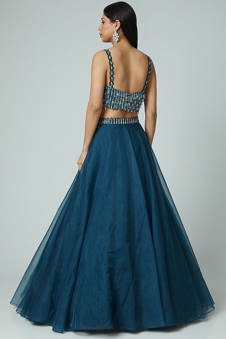 Teal Organza Embroidered Wedding Lehenga Set by Disha Patil at Pernia's ...