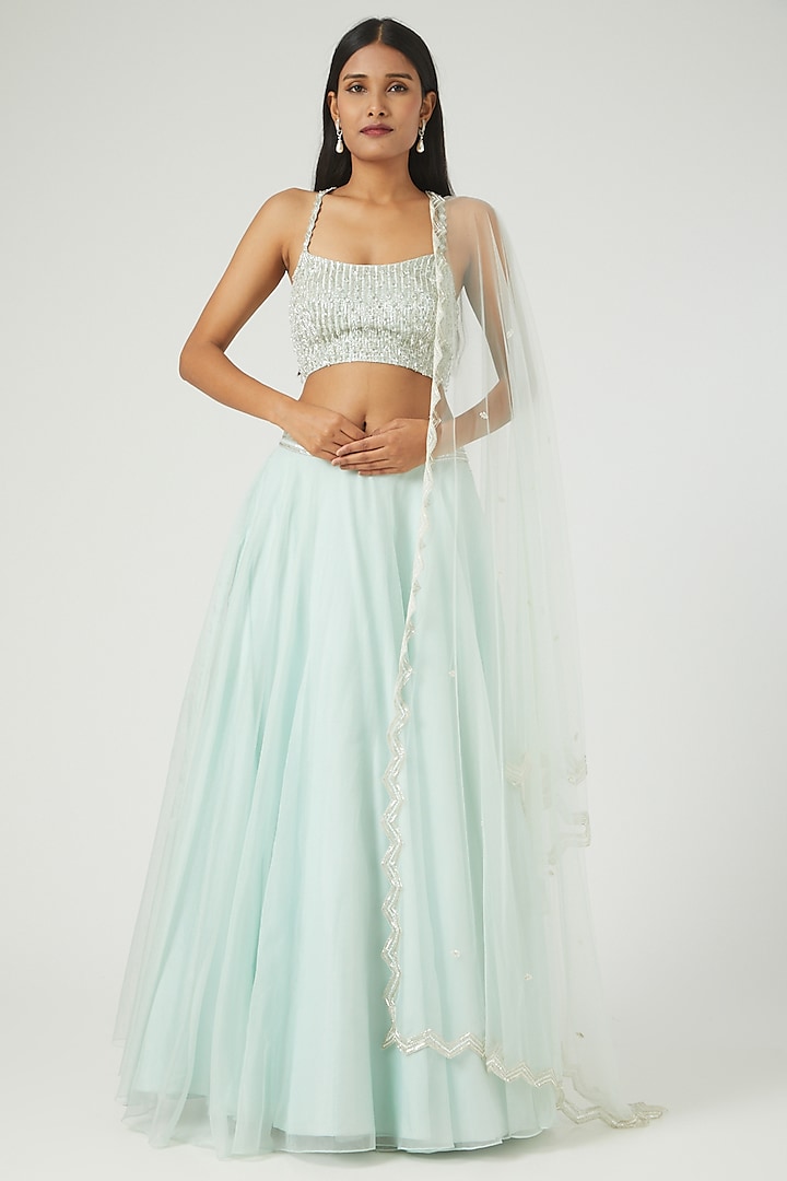 Powder Blue Embroidered Wedding Lehenga Set by Disha Patil at Pernia's ...