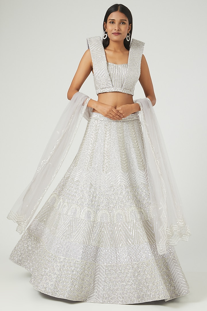 Pearl Ivory Embroidered Bridal Lehenga Set by Disha Patil at Pernia's ...