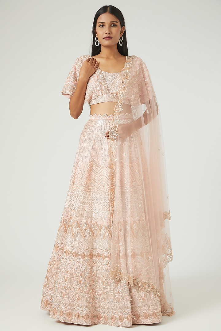 Blush Pink Embroidered Bridal Lehenga Set by Disha Patil at Pernia's ...