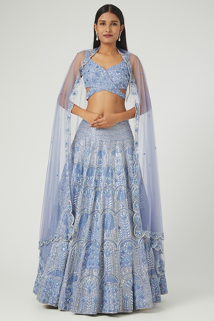 Periwinkle Blue Embroidered Bridal Lehenga Set by Disha Patil at Pernia ...