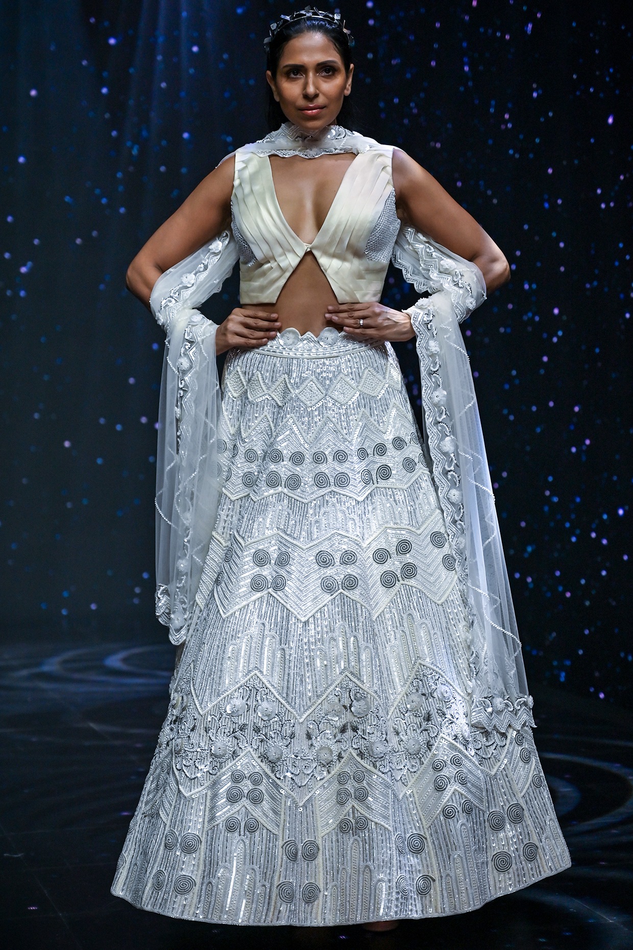 Pearl Ivory Hand Embroidered Bridal Lehenga Set by Disha Patil at ...