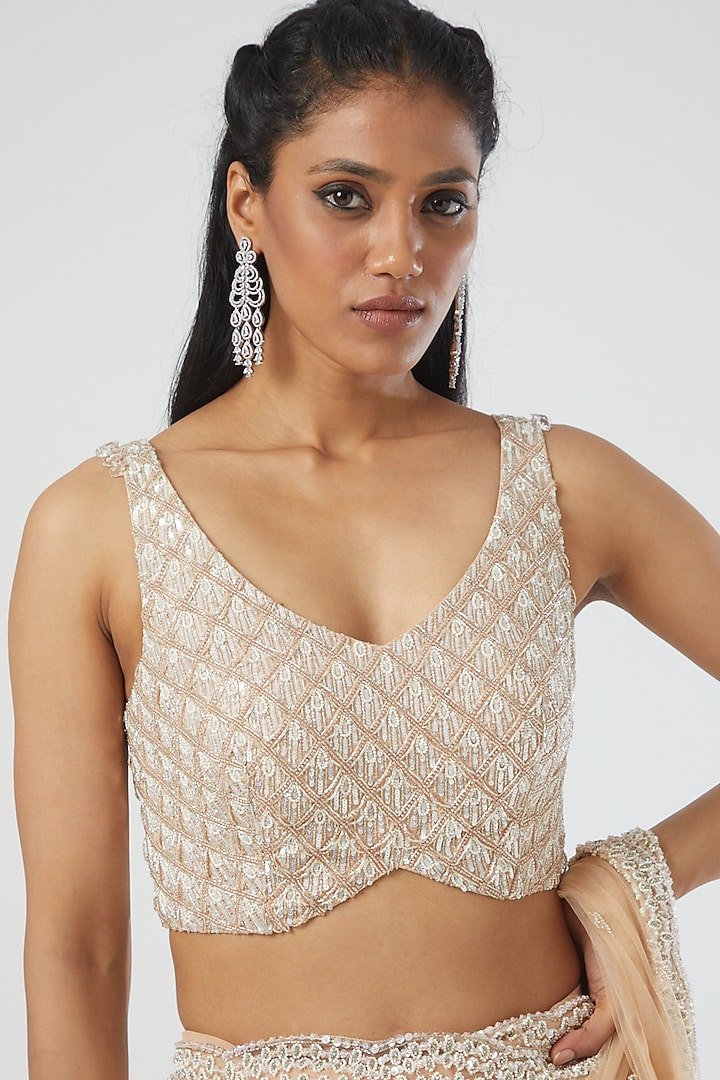 Peach Embroidered Draped Saree Set Design by Disha Patil at Pernia's Pop Up Shop 2024