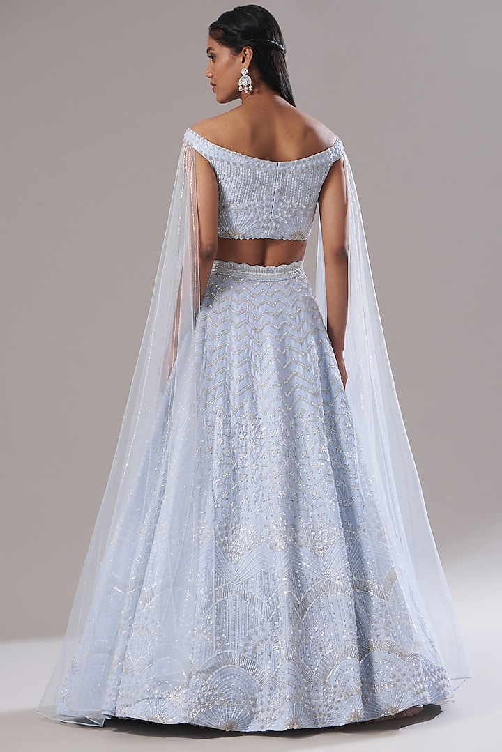 Periwinkle Blue Embroidered Bridal Lehenga Set by Disha Patil at Pernia ...