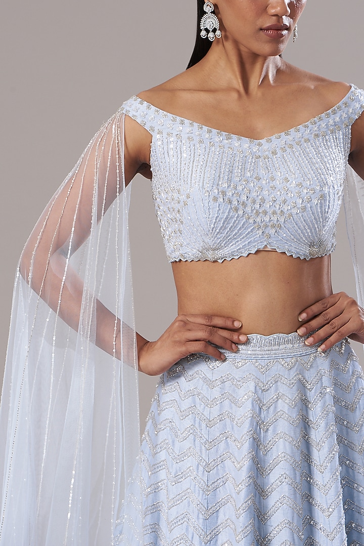 Periwinkle Blue Embroidered Bridal Lehenga Set by Disha Patil at Pernia ...