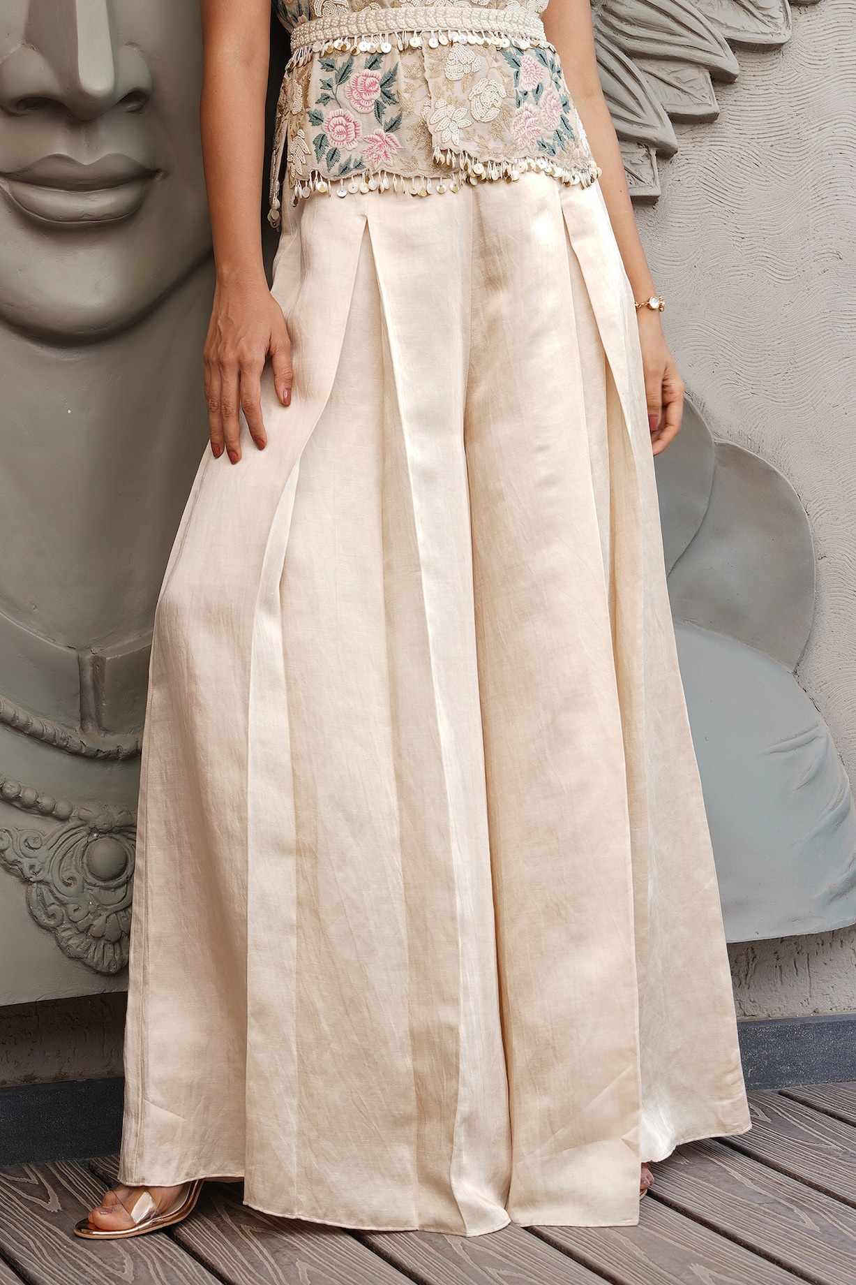 Rose Pink Tissue & Satin Linen Embroidered Jacket Set by Aditi Somani ...