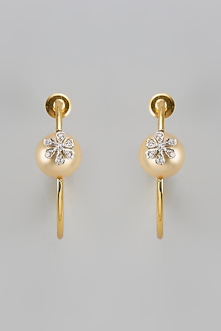 Gold Finish Zircon & Pearl Hoop Earrings by Divya Chugh at Pernia's Pop ...