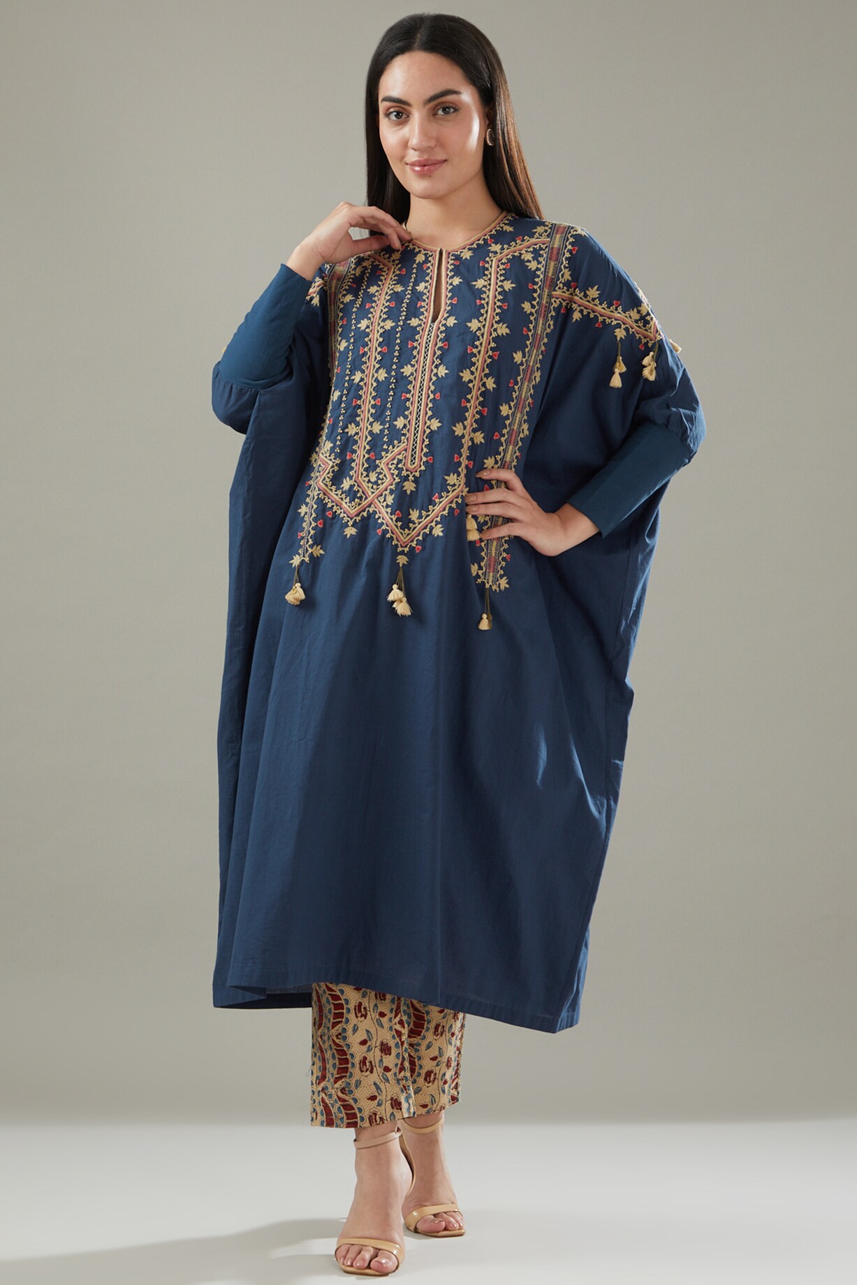 Blue Cotton Embroidered Kaftan Set Design by Divya Sheth at Pernia's ...